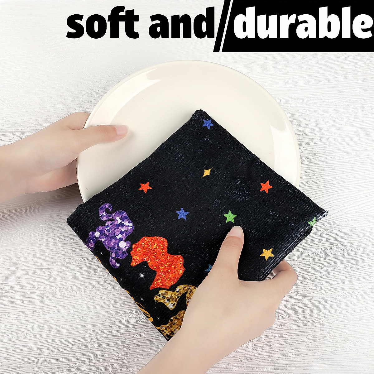 peony man Set of 4 Halloween Kitchen Towels Witch Dish Towels Hocus Pocus Amuck Tea Towels Halloween Hand Towel Drying Cloth for Holiday Kitchen Bathroom Party Supplies, 18" x 26"