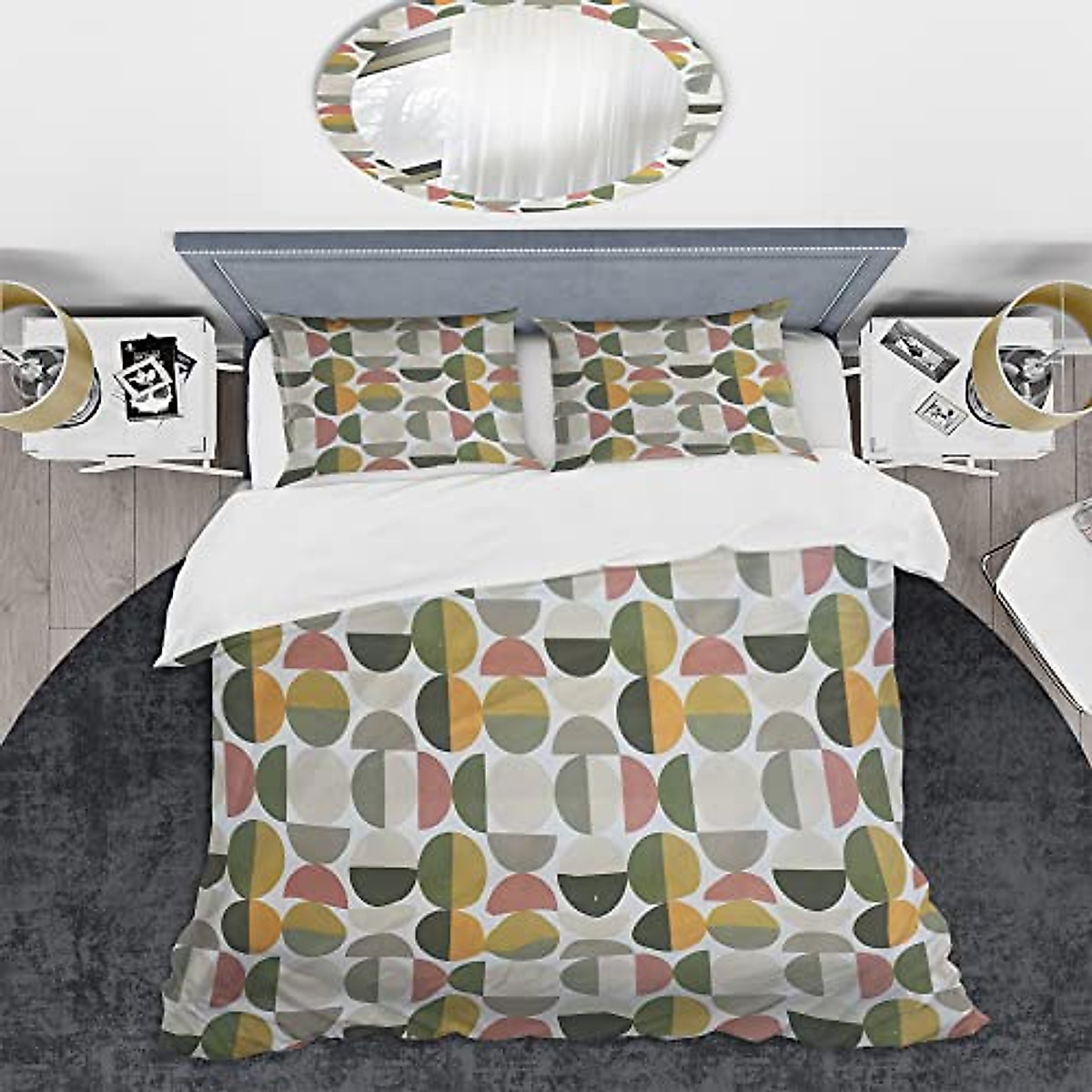 DesignQ Vintage Circular Design I Mid-Century Modern Duvet Cover Set, Gold Duvet Cover Set King, 0 Bedding Set of 3 Pieces, All Season Mid-Century Modern Bedding Sets King