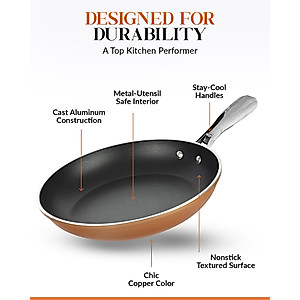 GOTHAM STEEL 12 Inch Non Stick Frying Pans Nonstick Frying Pan, Nonstick Pan, Cooking Pan, Nonstick Skillet, Cooking Pan, Non Stick Pan, Oven Safe Copper Pan for Cooking, Dishwasher Safe