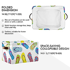 susiyo Large Foldable Storage Bin Summer Flip-Flops Fabric Storage Baskets Collapsible Decorative Baskets Organizing Basket Bin with PU Handles for Shelves Home Closet Bedroom Living Room-1Pack