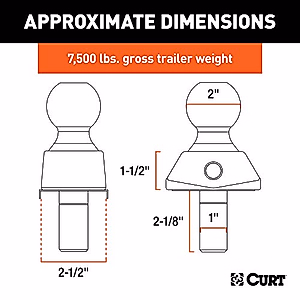 CURT 40247 RockerBall Cushion Hitch Trailer Ball 7,500 lbs, 2-Inch Diameter, 1-Inch Shank, Metallic