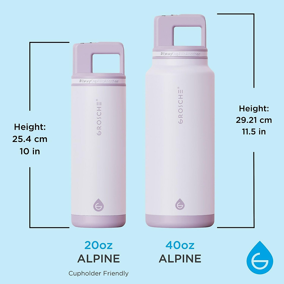 GROSCHE Alpine Flip n' Sip 20 oz Insulated Water Bottle - Stainless Steel, Leakproof Flask with Straw - Perfect for Gym, Travel & Outdoor Use - Keeps Water Cold up to 60 hrs - Lavender
