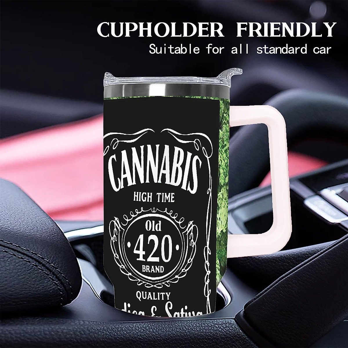 FOCIUZTA 40oz Tumbler with Lid, Insulated Cup, Travel Coffee Mug, Perfect Gift for Easter, Father's Day, Mother's Day, Birthday, Cannabis 420 Weed Design