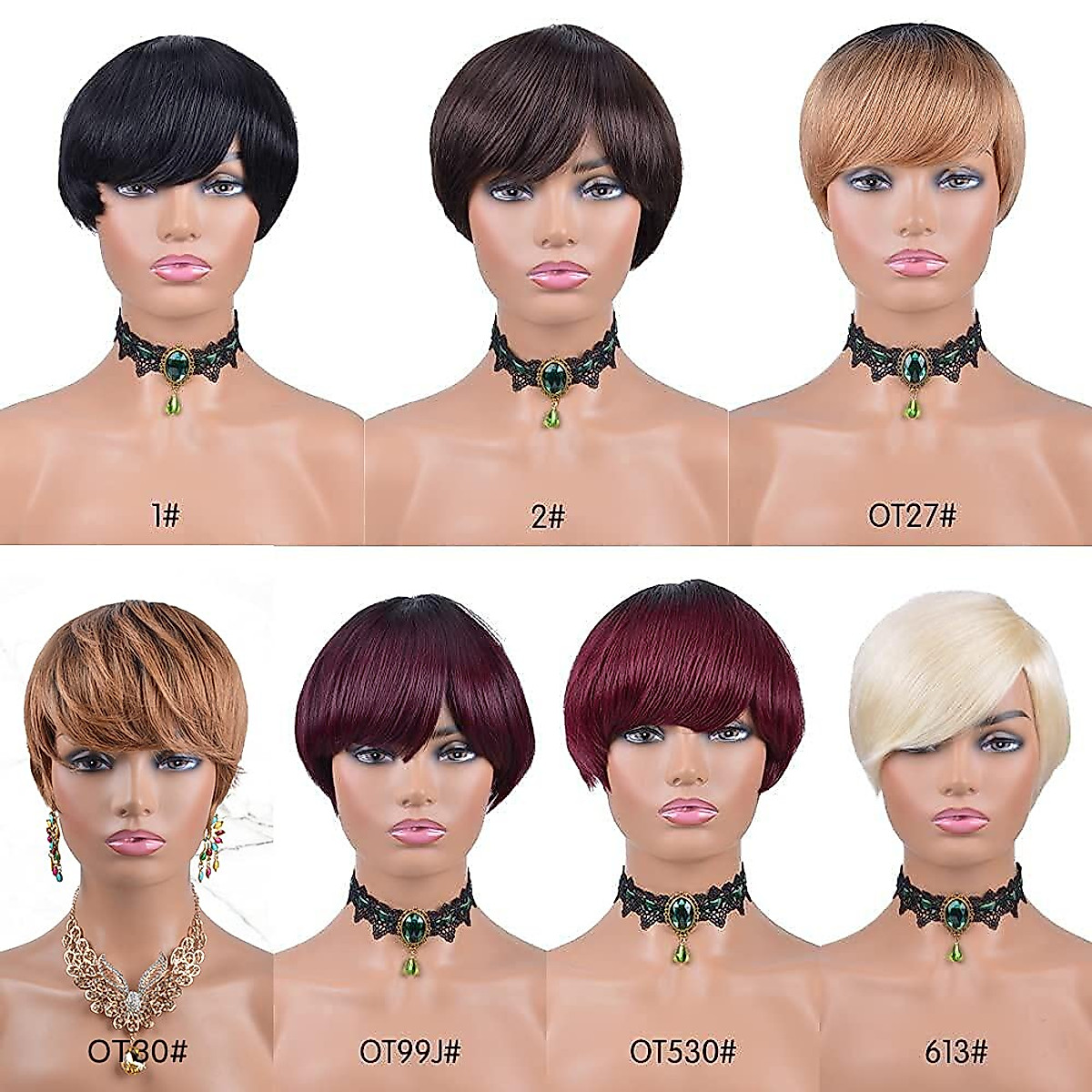 Usexy Hair Short Human Hair Pixie Cut Wigs Brazilian Straight Hair Wigs for Black Women Human Hair Wig With Bangs OT30 Color