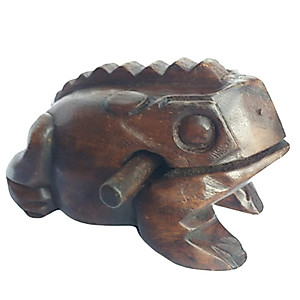 Cozinest Medium 6" Wood Frog Guiro Rasp Percussion Musical Instrument Tone Block Wooden Handcraft Percussion Instruments Products From Thailand Lucky Frog for Home Office Decor (Brown)