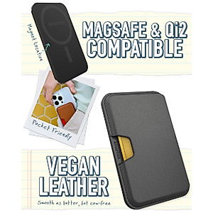 Smartish MagSafe Wallet - Side Hustle - Vegan Leather Slim Detachable Magnetic Card Holder Qi2 Certified iPhone MagSafe Wallet for Apple iPhone 15/14/13/12 Models - Black Tie Affair