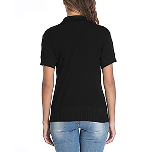 andy & natalie Women's Stand Collar Zip up Short Sleeve Hoodies Jacket Sweatshirts with Pockets Black