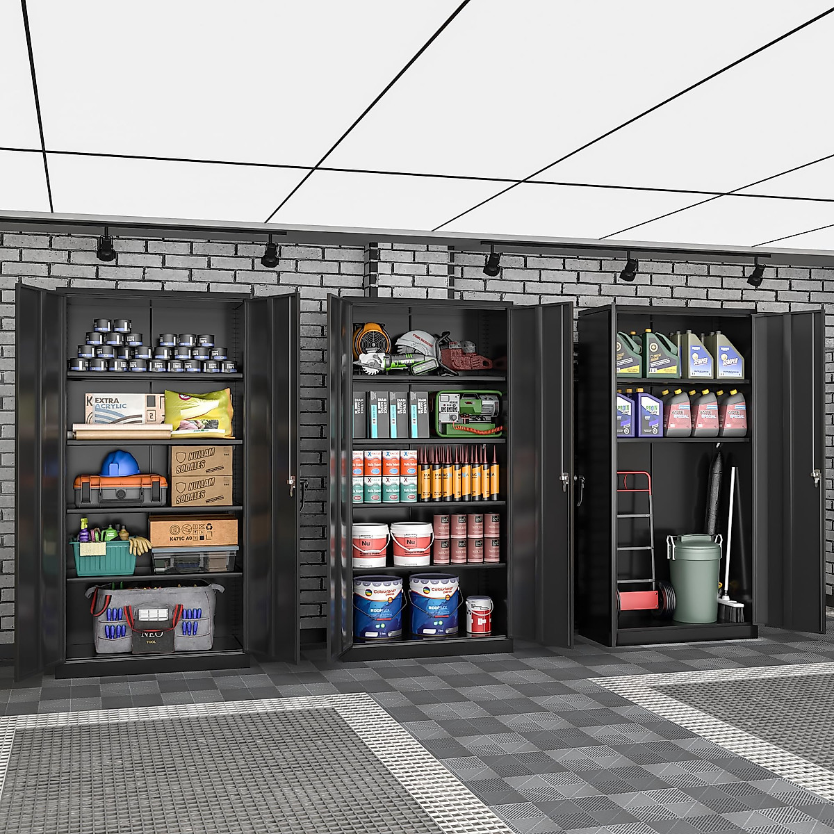 Superday Lockable Storage Cabinet, 71" Garage Storage Cabinets with Lock, Black Metal Cabinet with 2 Doors and 4 Adjustable Shelves for Home Office, Classroom, Bathroom, File, Easy Assemble