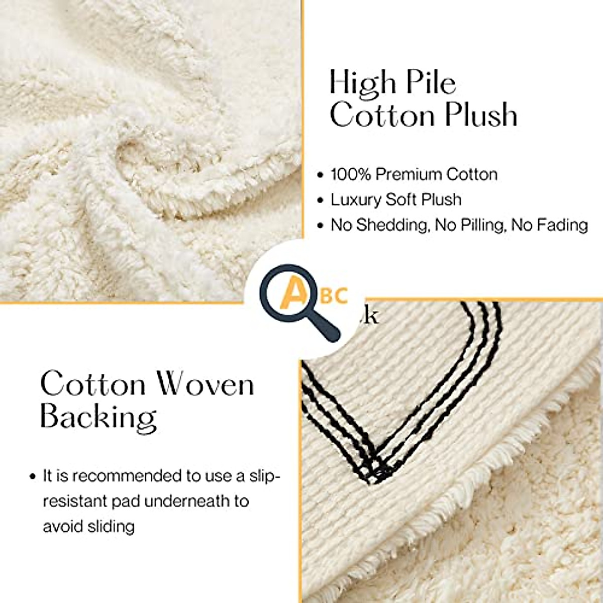 ABC Rug for Kids Room Circle Alphabet Nursery Rug for Baby Boy and Girl - Round Neutral Toddler Playroom Rug, Letter Learning Carpet(47", Black White)