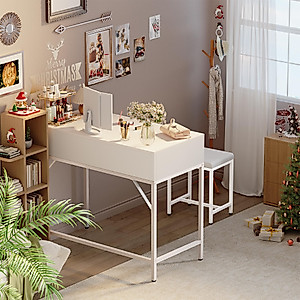 SUPERJARE Vanity Desk, Makeup Vanity with Lighted Mirror, White Desk with Drawers, 35.4 Inches Makeup Vanity Desk with Lights, for Bedroom, White