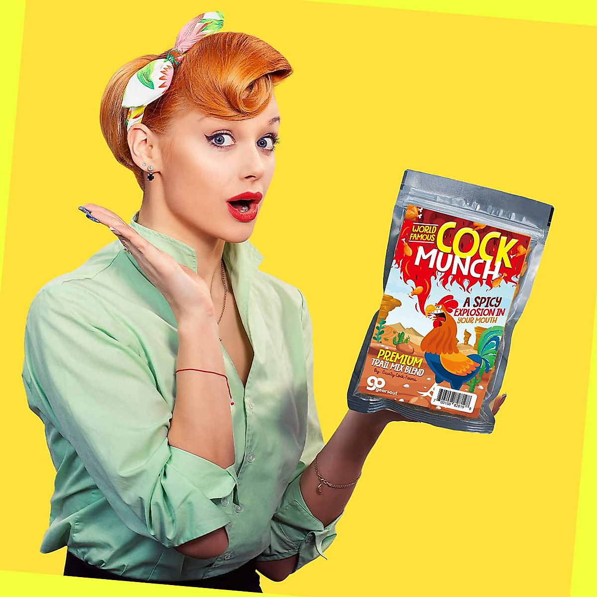 Cock Munch Spicy Trail Mix - Funny rooster and flames design - Edible gifts for men - Spicy mix, Made in the USA