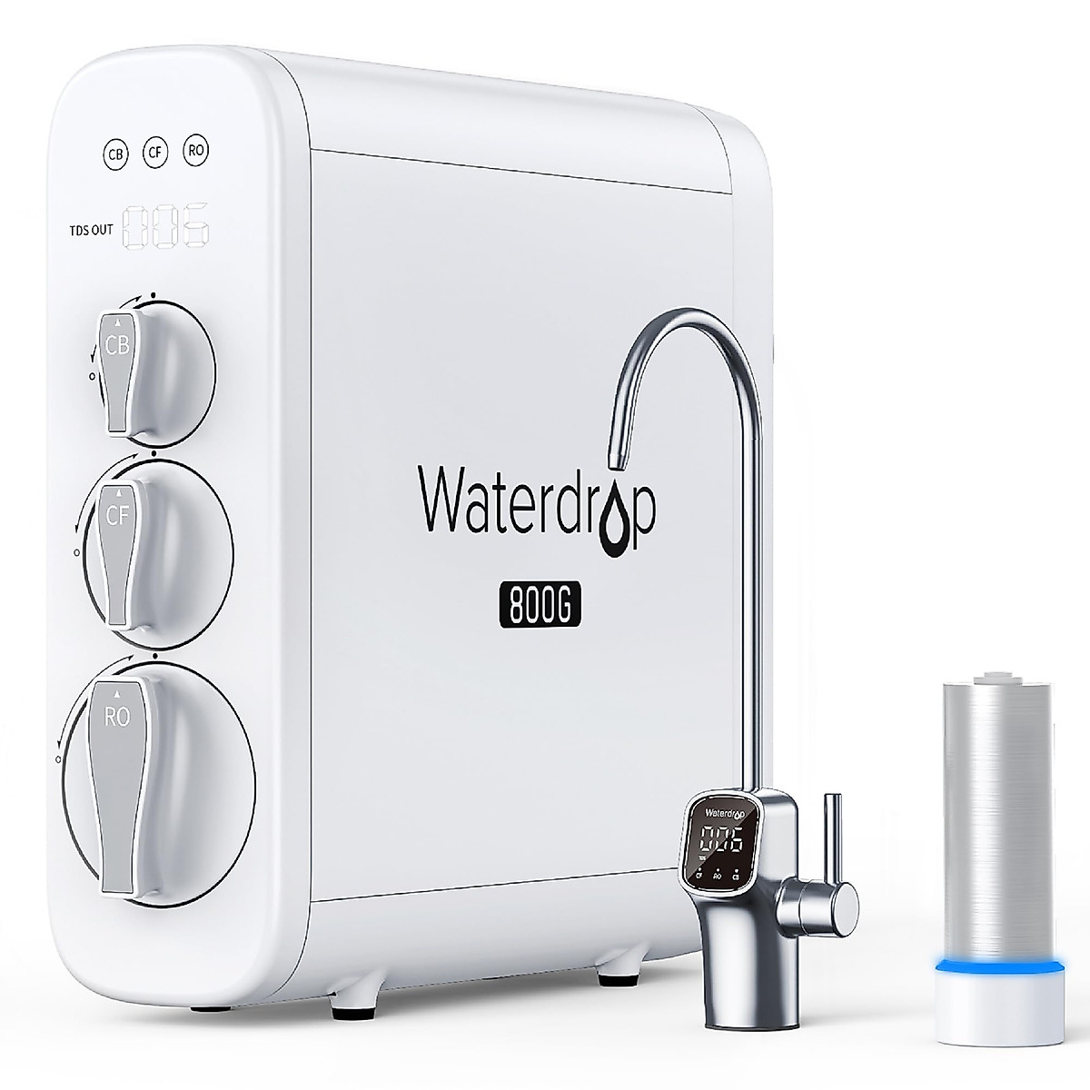 Waterdrop G3P800 Reverse Osmosis System, 800 GPD Fast Flow, NSF/ANSI 42 & 53 & 58 & 372 Certified, 3:1 Pure to Drain, Tankless Under Sink RO Water Filter System, LED Purifier, Smart Faucet