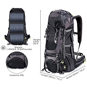 ECEEN External Frame Hiking Backpack 68L with 20 Watts Solar Charger Panel Survival Backpack