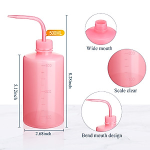 Wash Bottle 12 Pcs 17 Oz/ 500 ml Plastic Safety Wash Bottle Medical Lab Squeeze Bottle with Narrow Mouth Scale Labels Tattoo Bottle for Tattoo Supplies Green Soap Cleaning Washing Bottle (Pink)