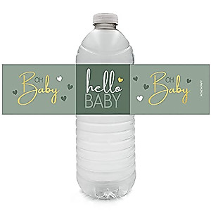 Green and Gold Baby Shower Water Bottle Labels - Greenery Sweet Baby Waterproof Wrappers - 24 Stickers