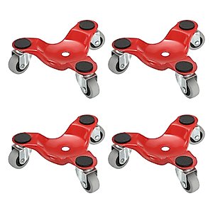 PATIKIL Furniture Mover Dolly, 4 Pack Furniture Triangle Moving Dolly with 3 Wheels 6-Inch Steel Movers Dolly, 200LB Load Capacity, Red