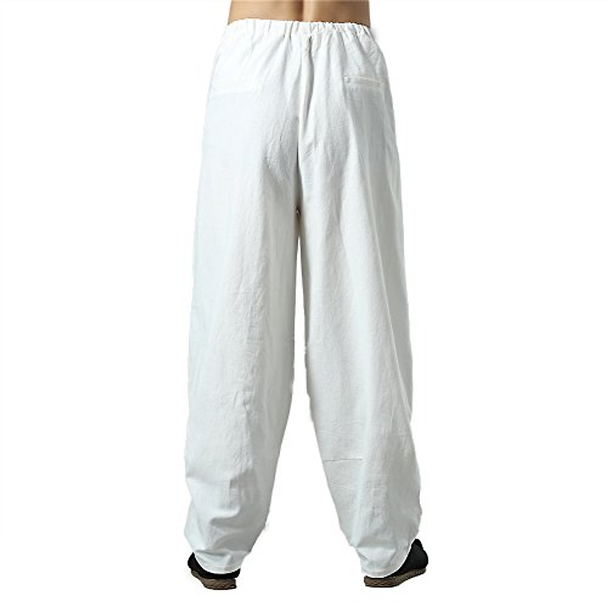 LZJN Men's Linen Drawstring Pant with Elastic Waistband (White, XL)