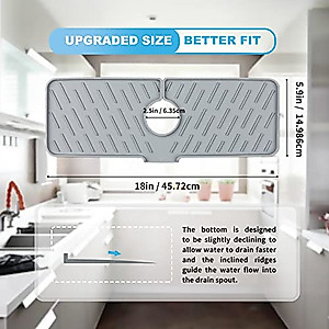 Meiliweser Silicone Faucet Splash Guard, 18” x 5.9”, Faucet Water Catcher Mat, Longer Silicone Sink Mat for Kitchen, Bathroom, Laundry Room, Farmhouse, Bar & RV (Gray)