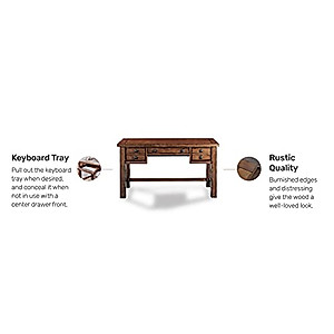 Home Styles Tahoe Aged Maple Executive Writing Desk with Two Accessory Drawers on Each Side, Drop-Down Center Drawer, Keyboard Tray, and Antiqued Bronze Pulls