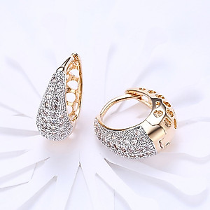14K Gold Plated CZ Hoop Earrings For Women Men Fashion Cubic Zirconia Earrings 0.7''