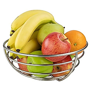 Spectrum Diversified Euro Fruit Bowl & Produce Basket Modern Countertop Food Storage for Fruits & Vegetables, Sleek Design with Sturdy Steel Construction,Silver