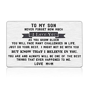 Inspirational To My Son Wallet Card for Teen Boys Mens Stocking Stuffers Gifts for Christmas Birthday Kids Valentines Day Gift for Men Boys Step Son in Law from Mom Mother First Time Fathers Day Gift