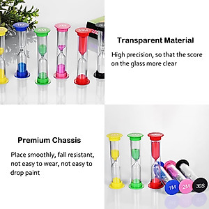 AKOAK 6 Pcs Color Hourglass Timer, 30S, 1M, 2M, 3M, 5M, 10M Hourglass Timer, Kids Play Classroom Kitchen Home Office Decorative Hourglass