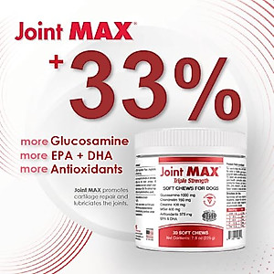 PHS Joint MAX Triple Strength (TS) Soft Chews for Dogs - Glucosamine, Chondroitin, MSM, Turmeric, Omega 3 - Hip and Joint Pain Relief and Support for Dogs - Made in USA - 30 Soft Chews