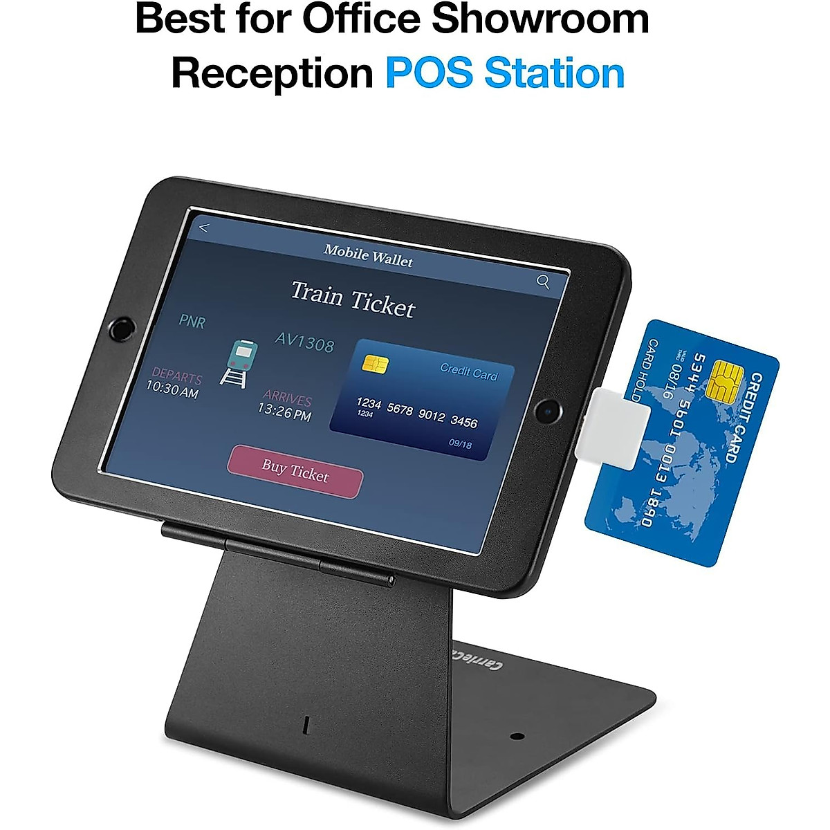 CarrieCathy Desktop Anti-Theft Security Kiosk POS Stand Holder Enclosure with Lock and Key, Compatible with iPad Mini 1-5, Flip and Rotate Design, Black