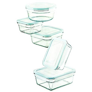 GLASSLOCK Airtight Anti-Spill Proof Tempered Storage Containers 10pc Set~Microwave & Oven Safe