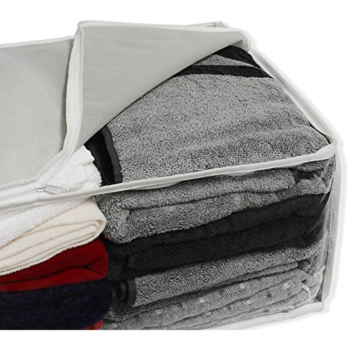 Simple Houseware 3 Pack Foldable Closet Organizer Clothing Storage Box with Clear Window, Grey