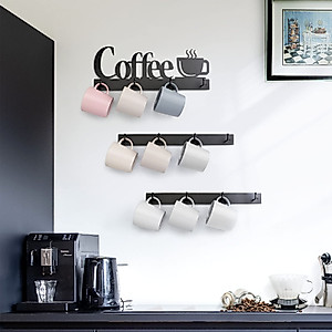 HULISEN Coffee Mug Wall Rack, Coffee Cup Holder Wall Mounted with 12 Heavy Duty Hooks and Metal Coffee Sign, Rustproof Tea Cup Hanger Display Decor for Coffee Bar, Kitchen, Office