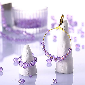 WILLBOND 600 Pcs Crystal Glass Beads for Jewelry Making Bulk Faceted Gemstone Rondelle Loose Beads for Bracelet DIY Crafts 8 mm, 6 mm, 4 mm(Purple)