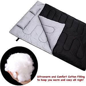 Sleeping Bags for Adults 2 Person, Ohuhu Double Sleeping Bags for Adults with 2 Pillows Fall Winter Cold Weather Waterproof Queen Sleeping Bag for Family Kids Teen Outdoor Camping Hiking Backpacking