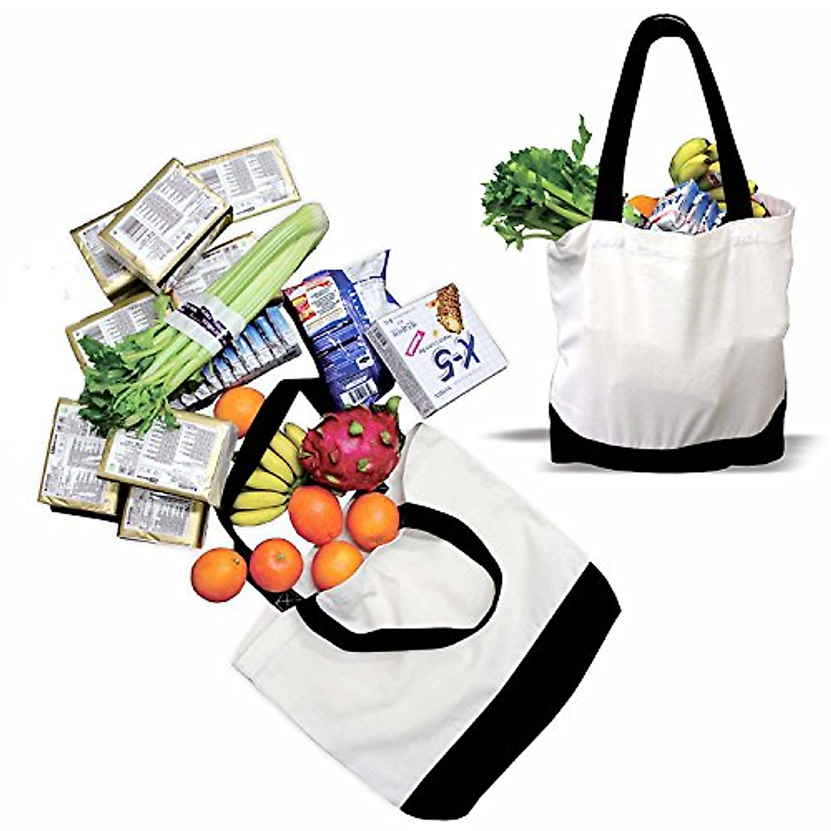 Canvas Bags, 3 Pieces Multipurpose Cotton Canvas Tote Bags,Washable Canvas Shopping Bags, Reusable Grocery Cloth Bag for Crafting and Decorating