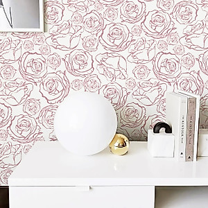 Safiyya Pink Floral Wallpaper Peel and Stick Wallpaper Pink and White Contact Paper Rose Removable Wallpaper Peel and Stick Wallpaper Boho Wallpaper for Bedroom 118'' × 17.3''