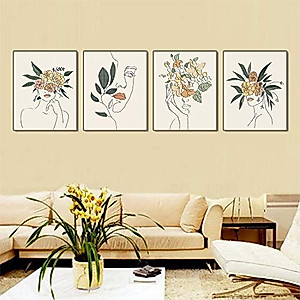 VOUORON Modern Minimalist Fashion Pop Women Prints Flower Wall Art Painting Set of 4 (8”X10” Canvas Picture) Pretty Girl Locker Room Queen of Woman Art Poster for Spa Bathroom Home Decor Frameless