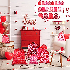 18 Pieces Large Wedding Gift Bags with Drawstring Valentine Gift Bags Anniversary Gift Bag for Weddings Party Supplies Valentine Classroom Exchange Gifts for Kids