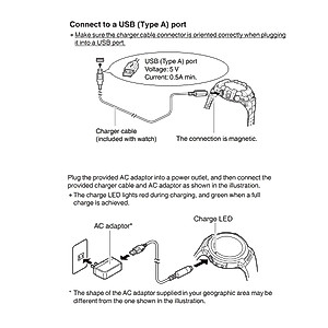 Charger Cable for Casio G-Shock G-Squad PRO GSW-H1000 and WSD-F21HR/WSD-F30/WSD-F20/WSD-F10/Protrek-WSD Series