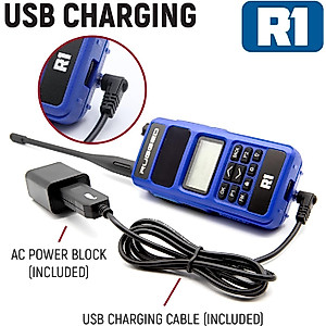 Rugged Two Way Handheld Radio Walkie Talkie for Business Schools Churches Construction - Features Long Range Dual Band VHF UHF and Rechargeable Battery (R1)