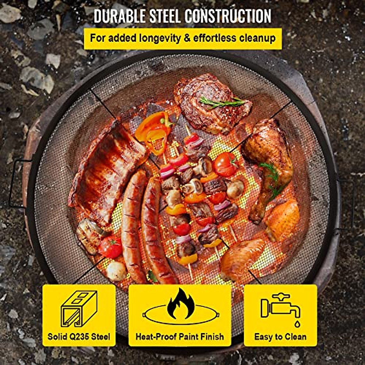 VEVOR Round Fire Pit Grate, 31" Diameter Fire Pit Grill Grate, X-Marks Round Grill Grate, Black Steel Fire Grate, Fire Pit Cooking Grate with Handles, Fire Grill Grate for Outdoor Fire Pit, Campfire