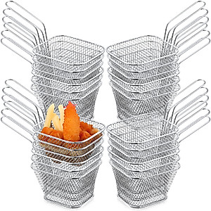 24 Pcs Mini Square Fry Basket Stainless Steel French Fries Holder Deep Fryer Baskets Only Square Mesh Food Basket with Handles Small Serving Basket for Kitchen Restaurant Cafe Barbecue (Silver)