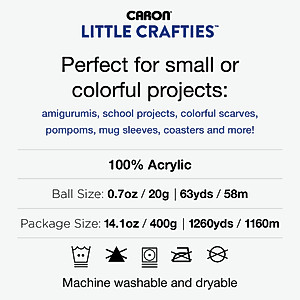 Caron® Little Crafties™ 20 Assorted Acrylic Yarn Skeins 63yd Each for Knitting and Crochet Projects, Multipack Starter Kit