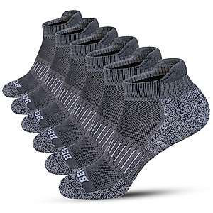 BERING Men's Athletic Cushioned Low Cut Ankle Running Socks, Dark Gray, Size 9-12, 6 Pack