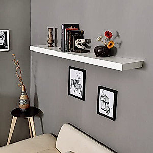 WELLAND Mission Floating Shelf, Wall Mount Shelving, Wood Modern Display Shelves, Bookshelves,for Living Room Kitchen, Approx 60-inch Length by 2-inch High, White