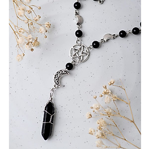 Sacina Gothic Crescent Moon Choker Necklace, Moon Sun Pendant, Goth Gift for Women, Christmas Gift for Women (Bead Moon Pentagram Crystal)