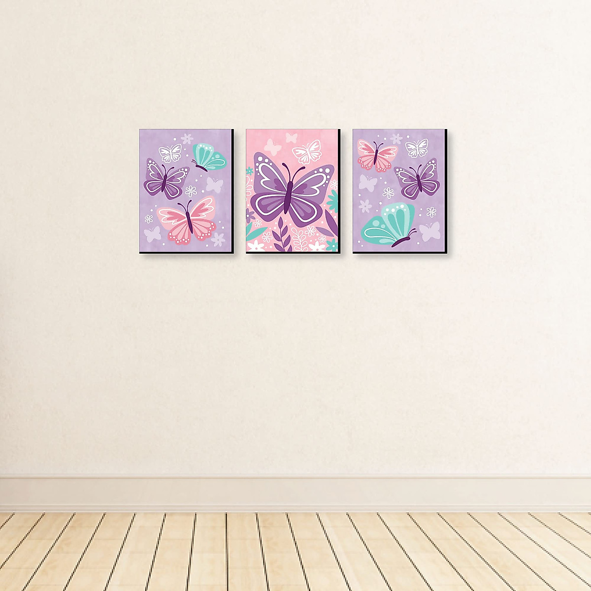Big Dot of Happiness Beautiful Butterfly - Floral Nursery Wall Art and Kids Room Decor - 7.5 x 10 inches - Set of 3 Prints