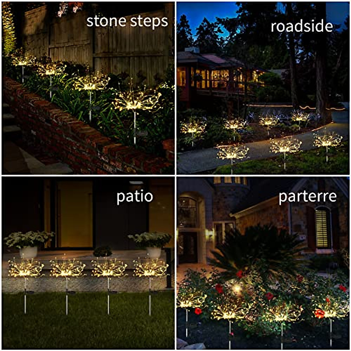 Anordsem Solar Garden Lights 2 Pack, Solar Fireworks Lights DIY Firework Lights,Outdoor Decorative Solar Lights IP65 Waterproof LED,Solar Pathway Lights for Walkway Patio Backyard Party (Warm White)