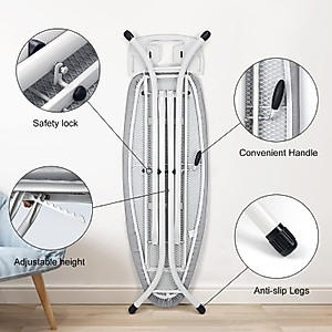 Duwee 17"x49" Ironing Board, Heavy Duty Ironing Boards Full Size with 10 mm Thicken Feltpad and Cover,Adjustable Height and Heavy Duty Legs,Grey