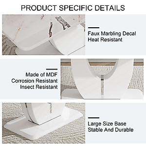 hohoedc Modern White Marble Dining Table Set for 6,7 Piece Rectangle Dining Room Table Set &6 Pu Leather Upholstered Chairs,Big Kitchen Dining Table for 6-8 with MDF Base for Kitchen Dining Room…